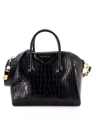 Givenchy Antigona Crocodile Embossed Leather Satchel - Black
