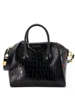 Givenchy Antigona Crocodile Embossed Leather Satchel - Black