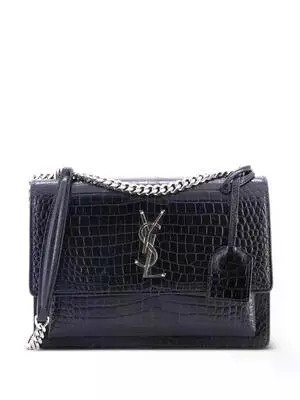 Saint Laurent Medium Croc Effect Leather Crossbody Bag - Black