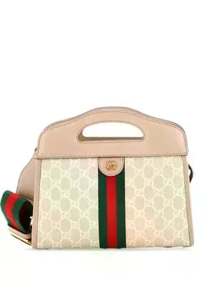 Gucci Ophidia Cut Out Handle Bag Gg Coated Canvas With Leather Small Shoulder Bag - Neutrals
