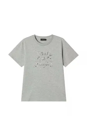 TOUT A COUP Bow-print Faux-pearl Embellished T-shirt - Grey