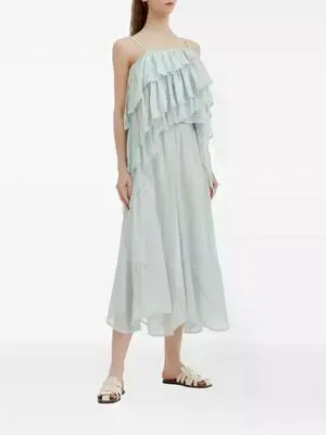 B+AB Ruffled Lace-trim Vertical Stripe Dress - Blue