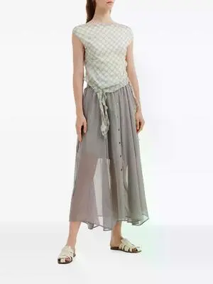 B+AB Cream And Grey Check Pattern Ruffled Top