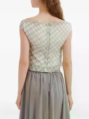 B+AB Cream And Grey Check Pattern Ruffled Top