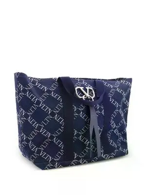 Valentino Garavani Vring Printed Denim Large Tote Bag - Blue