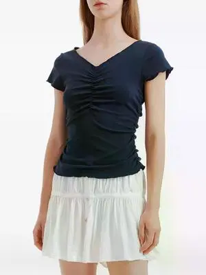 B+AB Ruched Lettuce-trim V-neck T-shirt
