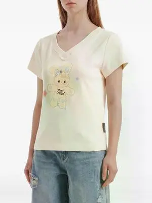 MINI CREAM Graphic Print V-neck T-shirt