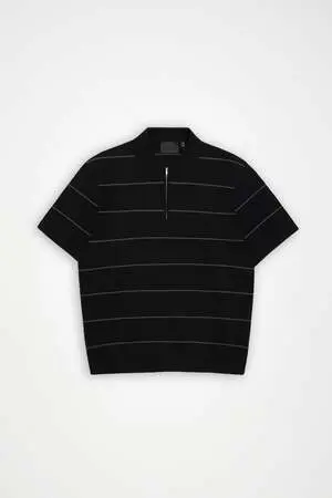Rains Striped Knit Polo - Black