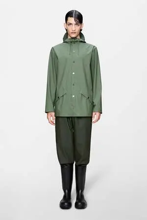 Rains Waterproof Jacket With Hood And Snap Closures - Green