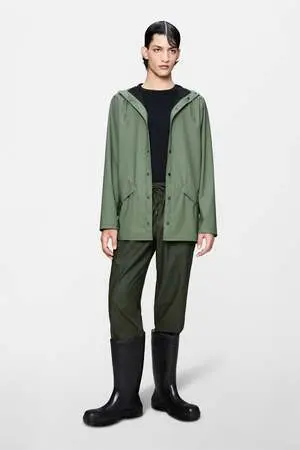 Rains Waterproof Jacket With Hood And Snap Closures - Green