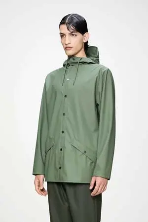 Rains Waterproof Jacket With Hood And Snap Closures - Green