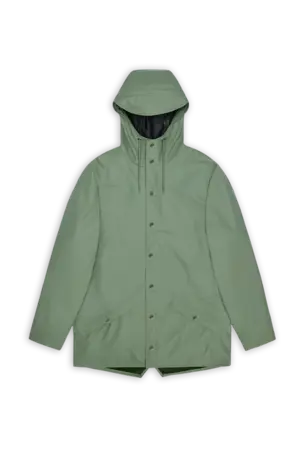 Rains Waterproof Jacket With Hood And Snap Closures - Green