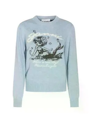 GANNI Intarsia-knit Crew-neck Sweater - Blue