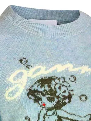 GANNI Intarsia-knit Crew-neck Sweater - Blue