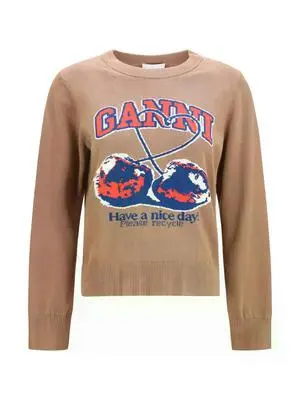 GANNI Cherry Intarsia Sweater - Brown
