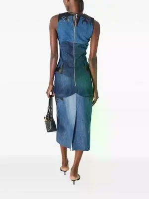 MARINE SERRE Leather-patch Denim Midi Dress