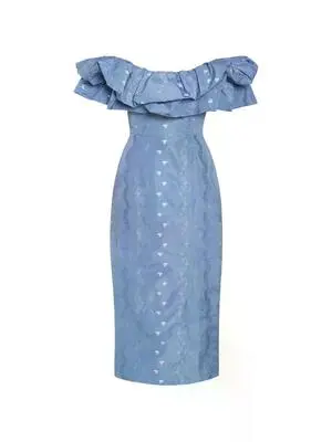 MARKARIAN Pollyanna Ruffled Off-the-shoulder Midi Dress - Blue