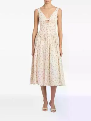 MARKARIAN Penelope Floral-print Eyelet Midi Dress - Neutrals