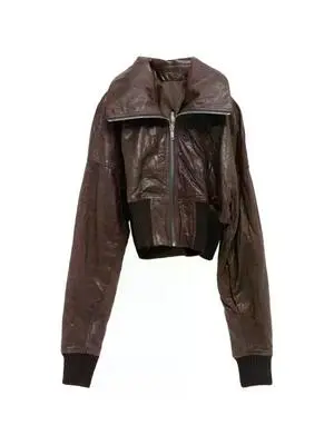Rick Owens Cropped Leather Jacket - Brown