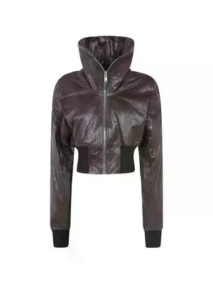 Rick Owens Cropped Leather Jacket - Brown
