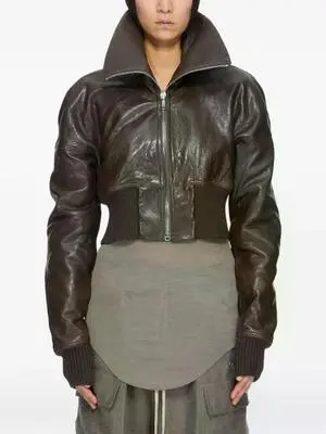 Rick Owens Cropped Leather Jacket - Brown