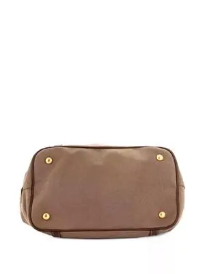 Prada Logo Convertible Canvas And Leather Tote Bag