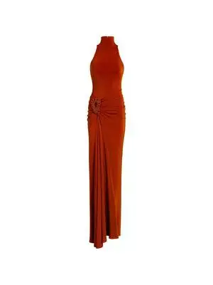 Silvia Tcherassi Ring Detail Ruched Maxi Dress - Orange