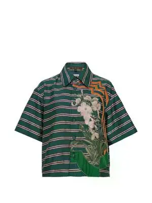 Biyan Emerald Floral Print Striped Shirt