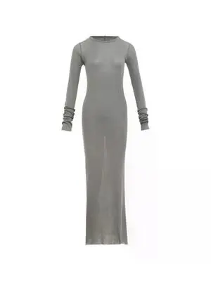 Rick Owens Long Sleeve Ribbed Maxi Dress - Grey