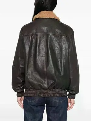 Valentino Garavani Shearling Collar Leather Bomber Jacket