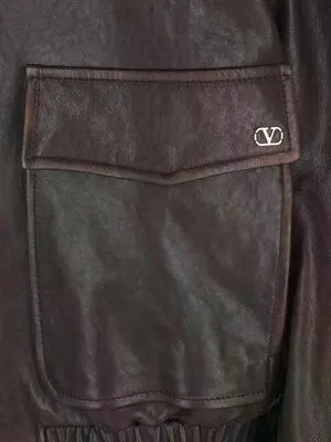 Valentino Garavani Shearling Collar Leather Bomber Jacket - Brown