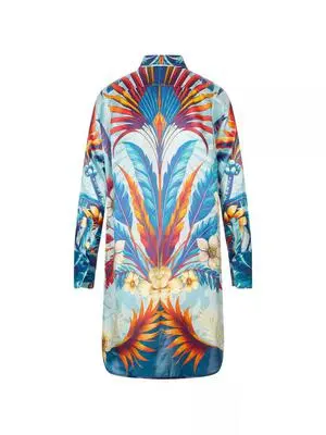 F.R.S FOR RESTLESS SLEEPERS Printed Silk Shirt Mini Dress - Blue