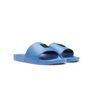 Hugo Italian-made Slides With Stacked-logo Uppers - Blue