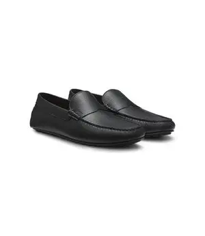 BOSS Tumbled-leather Loafers With Driver Sole - Black
