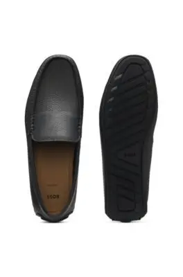 BOSS Tumbled-leather Loafers With Driver Sole