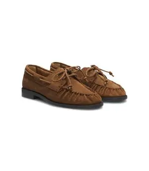 BOSS Suede Moccasins With Hand-stitched Apron Toe - Brown