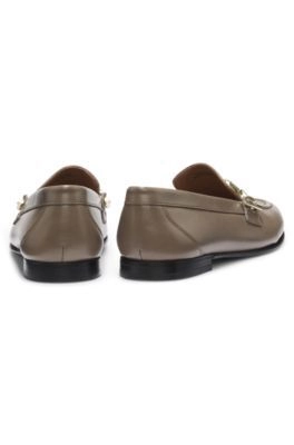 BOSS Leather Loafers With Chain Trim - Beige