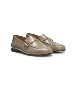 BOSS Leather Loafers With Chain Trim And Logo Detail - Brown