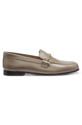 BOSS Leather Loafers With Chain Trim And Logo Detail