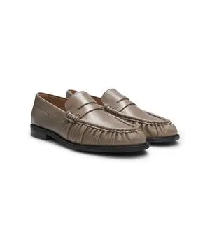 BOSS Leather Moccasins With Double B Monogram - Beige