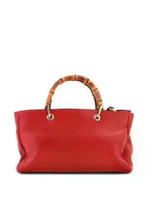 Gucci Bamboo Shopper Leather Medium Tote Bag - Red