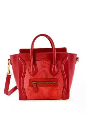 Celine Luggage Nano Tote Bag In Lizard And Leather - Red