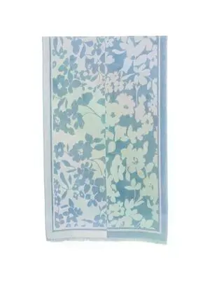 Marc O'polo Floral-print Frayed-edge Scarf - Blue
