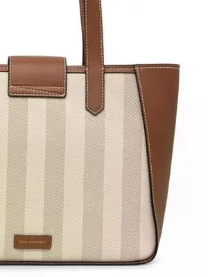 Karl Lagerfeld Stripe Pattern Logo Plaque Tote Bag
