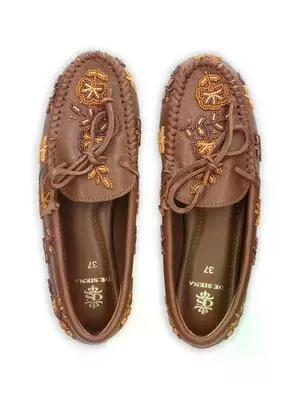 DE SIENA Arianna Bead-embellished Leather Loafers