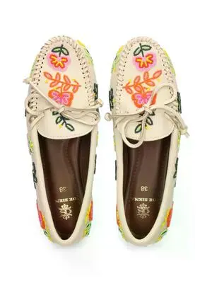 DE SIENA Arianna Bead-embellished Leather Loafers - Neutrals