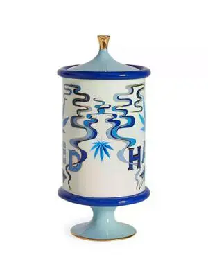 Jonathan Adler Graphic-print Pedestal Canister - Blue
