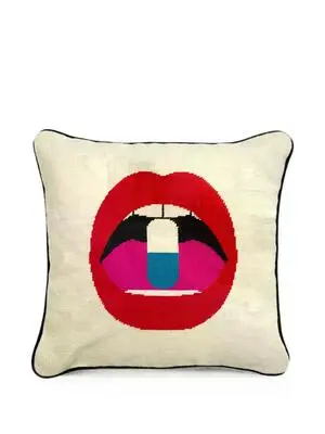 Jonathan Adler Lips-motif Embroidered Cushion - Neutrals