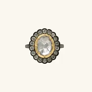 Duniya Tara Halo Ring With Uncut Diamond - Silver