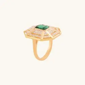 Duniya Emerald And Diamond Web Ring In 14k Gold